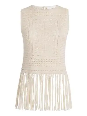 Zimmermann Indra Crochet Knit Tank Top With Fringe - Ivory
