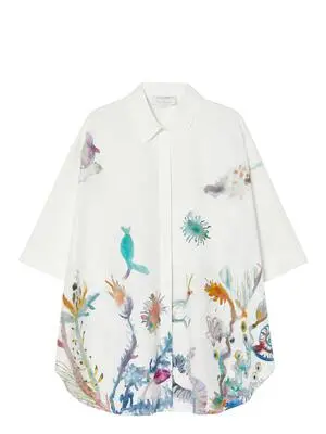 Marina Rinaldi Cotton Printed Short-sleeve Shirt - Neutral