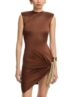 AREA Asymmetrical Mini Dress With Embellished Detail - Brown