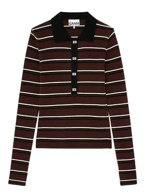 GANNI Striped Merino Wool Polo Shirt - Multicolour