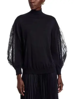 FABIANA FILIPPI Fabiana Filippi Cashmere & Silk Mock Neck Sweater With Lace Sleeves
