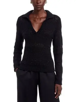 FABIANA FILIPPI Fabiana Filippi V-Neck Polo Top With Textured Knit