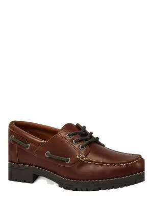 LANDS' END Seaport Leather Lace-up Boat Shoes With Lug Sole - Rustic Brown