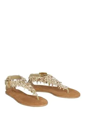 Balmain Embellished Suede And Cotton Flat Sandals - Beige