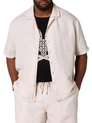 Psycho Bunny Big & Tall Brad Print Linen-blend Sport Shirt - Tan