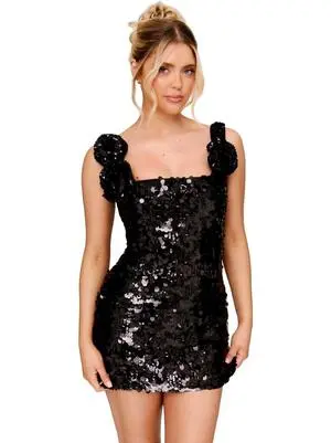 SIX STORIES Sequin Corsage A-line Mini Dress - Black