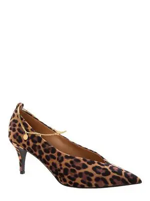 Stella McCartney Print Pointed Toe Pumps With Chain Detail - Leopard