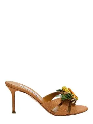 AQUAZZURA Birdsong 75 Woven Raffia Mules With Appliqu - Camel
