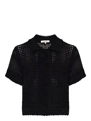 FRAME Short Sleeve Button-front Knit Top - Black