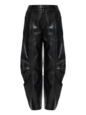 ROTATE BY BIRGER CHRISTENSEN Lambskin Gathered Wide-leg Trousers - Black
