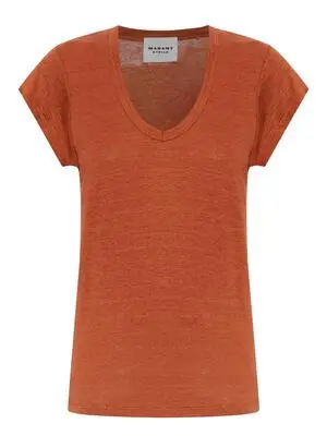 MARANT ETOILE Zankou" V-neck Linen T-shirt - Orange