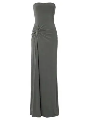 GRACE LING Strapless Maxi Dress With Relic Charms Detailing - Grey
