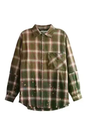 SATOSHI NAKAMOTO Check-pattern Frayed-hem Shirt - Green