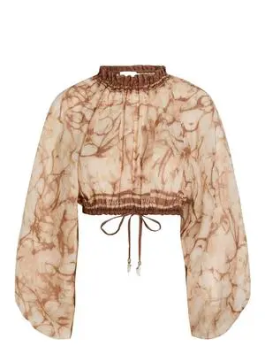 Zimmermann Indra Tie-dye Cropped Ramie Top - Brown