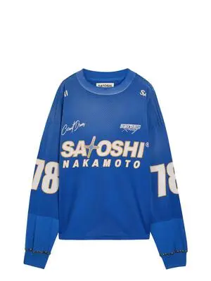 SATOSHI NAKAMOTO Mesh Moto Logo-print Jersey T-shirt - Blue