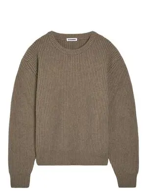 JIL SANDER Ribbed Wool Jumper - Brown Light