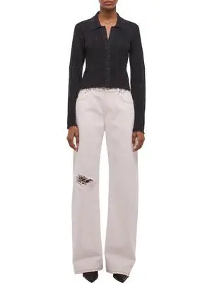 Helmut Lang Sheer Raw-edge Long-sleeve Shirt - Black