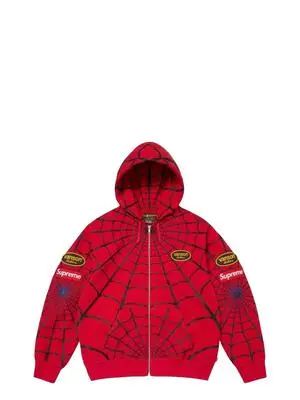 Supreme X Vanson Leathers Spider-man Zip Up Hooded Sweatshirt - Red