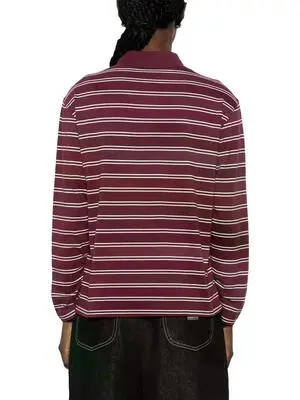 SPORTY & RICH Signature Logo Striped Long-sleeve Polo Shirt - Red
