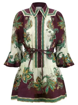 ALEMAIS Ruthie Paisley-print Linen Mini Dress - Red