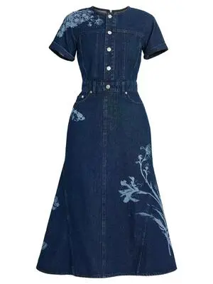 Erdem Erdem Indigo Floral Print Short Sleeve Dress Blue