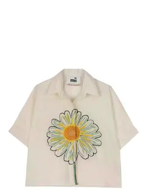 MII Alba Floral-embroidered Short-sleeve Shirt - Neutrals
