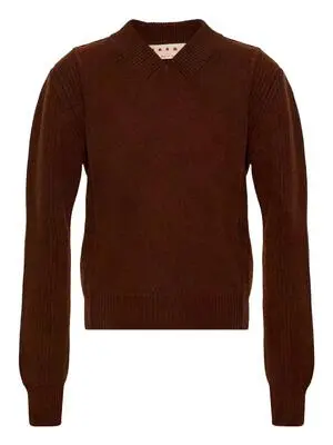 Marni Ribbed Knit V-neck Sweater - Brown