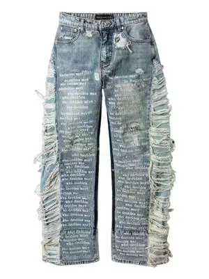 WHO DECIDES WAR Scripture Distressed Jeans - Blue