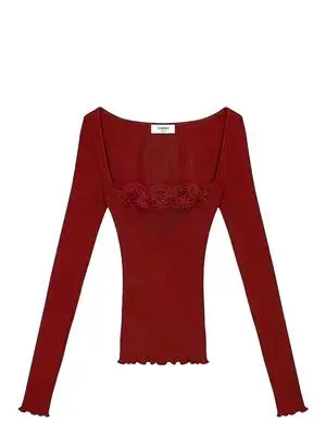 Saint Laurent Lace-trim Ribbed Knit Top - Red