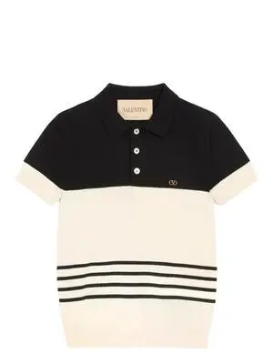 Valentino Garavani Wool Polo Shirt With Vlogo - Neutrals