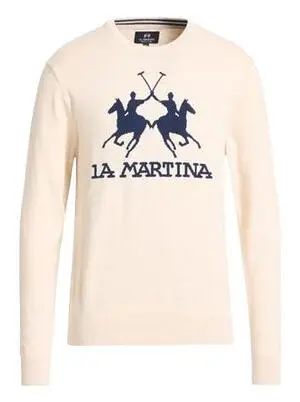LA MARTINA Intarsia Knit Crewneck Sweater - Beige