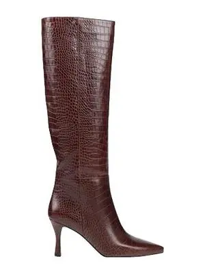 POLLINI Calfskin Crocodile-effect Tall Boots - Red