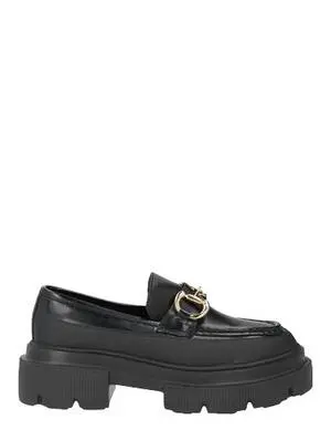 TOSCA BLU Chunky Glossed Leather Loafers With Appliqués - Black