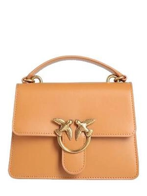 Pinko Pinko Calfskin Flap Bag With Logo Embellishment Tan