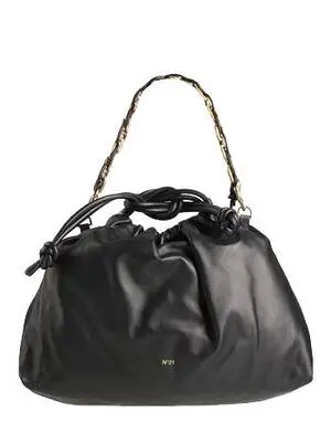 N°21 Leather Bucket Bag With Chain Top Handle - Black