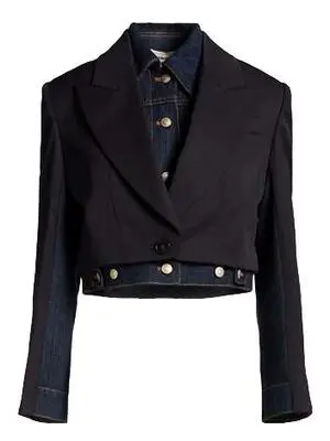 Alexander McQueen Midnight Wool And Cotton Cropped Blazer - Blue