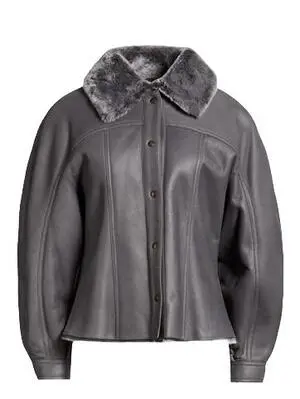 Alberta Ferretti Leather Jacket With Teddy Fleece Lining - Grey