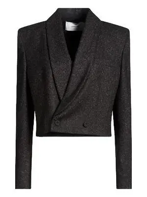LARDINI Charcoal Tweed Double-breasted Blazer - Black