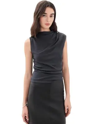 Vince Sleeveless Draped Mock Neck Top - Ink