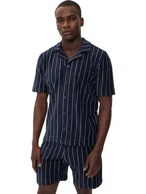 Orlebar Brown Hawkin Stripe Towelling Shirt - Night Iris/white Sand