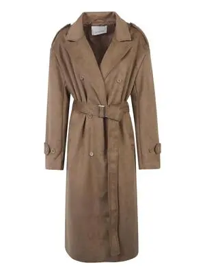 THE FRANKIE SHOP Pembroke Faux Suede Trench Coat - Brown
