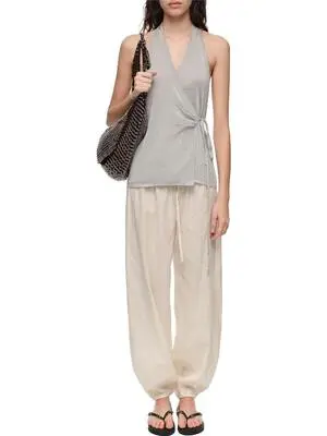 Bimba Y Lola Metallic Knit Wrap Halter Top - Silver