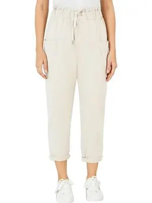 YUMI Relaxed Stretch Cotton Trousers With Tie Waist - Chalk