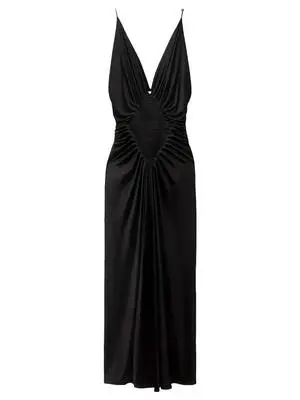 Versace Ruched Sleeveless Gown With Medusa Hardware - Black