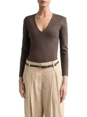 TOTEME Compact Knit V-neck Sweater - Walnut