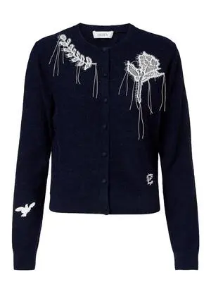 Erdem Embroidered Wool Blend Cardigan - Blue