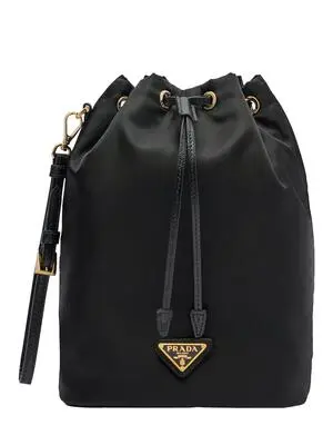 Prada Re-nylon Leather-trimmed Bucket Bag - Black