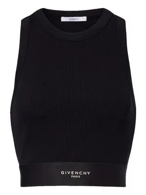 Givenchy Logo Ribbed Cropped Cotton Tank Top - Black
