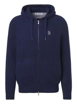 Brunello Cucinelli Ribbed-knit Cashmere Zip-up Cardigan - Blue