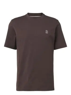 Brunello Cucinelli Logo Cotton Jersey T-shirt - Brown